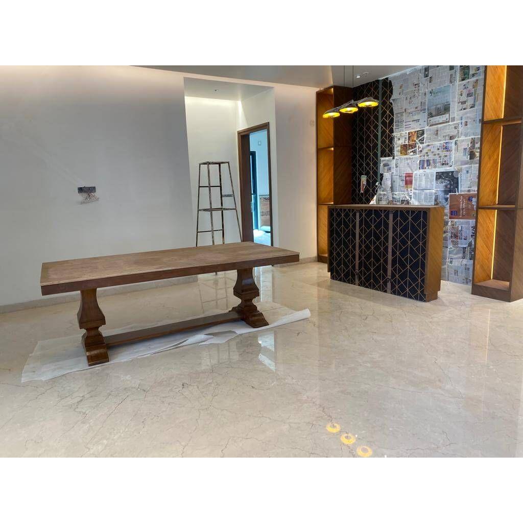 Custom Teak Wood Dining Table with Italian Marble – TDT-3301 – TimberCraft